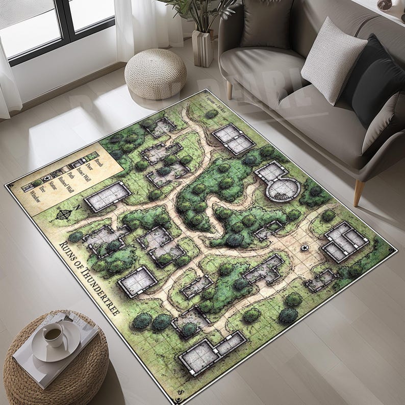 Dungeons Dragons Rug, Game Room Rug, Ruins of Thundertree Map Rug, DND ...