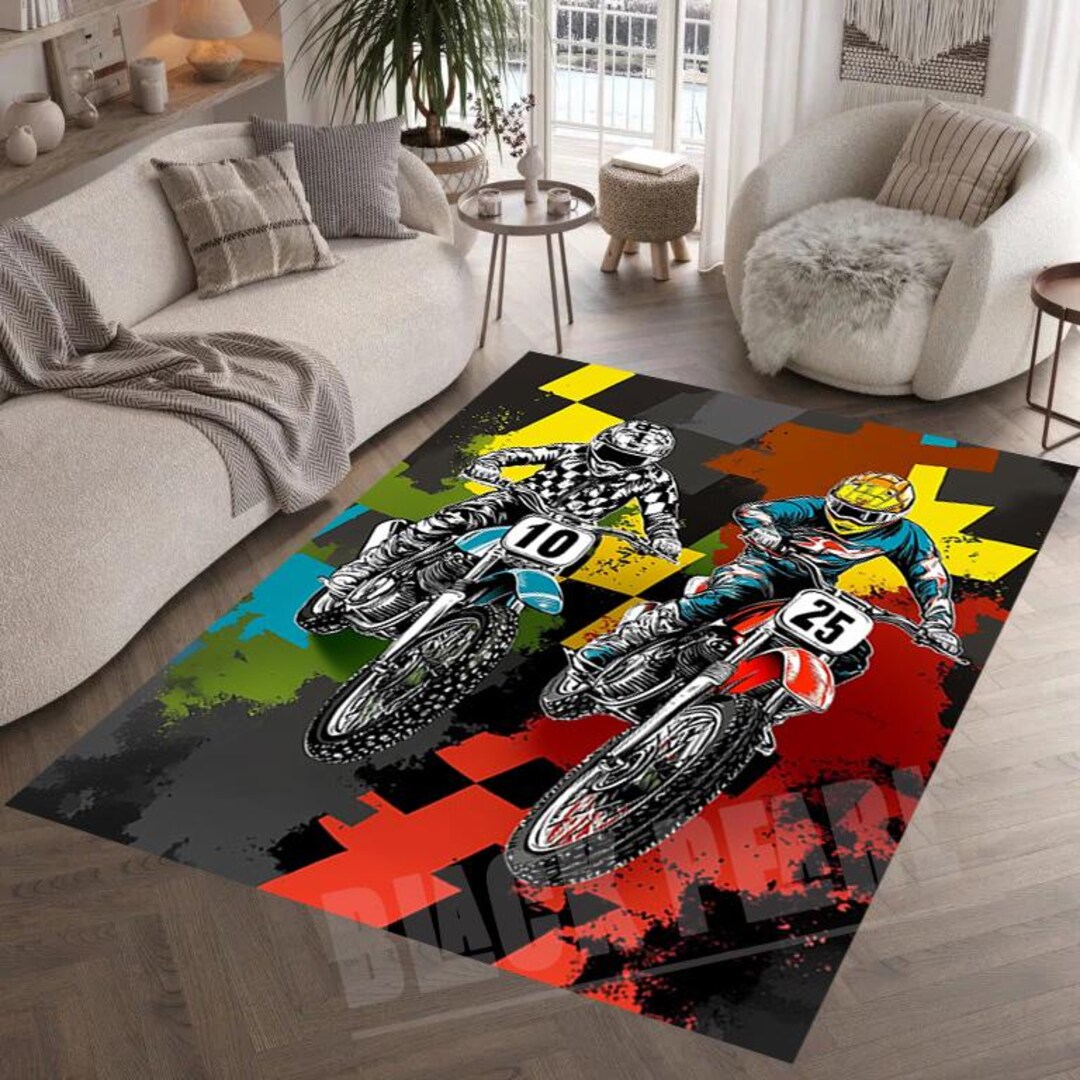 Motorcycle Racing Rug: Kids Room Decor, Non-slip Velvet - Etsy