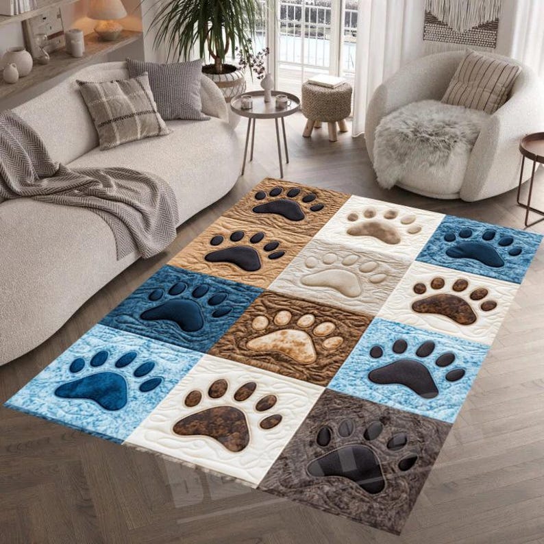 Paw Print Rug, Soft Velvet, Pet Trail Design - Etsy
