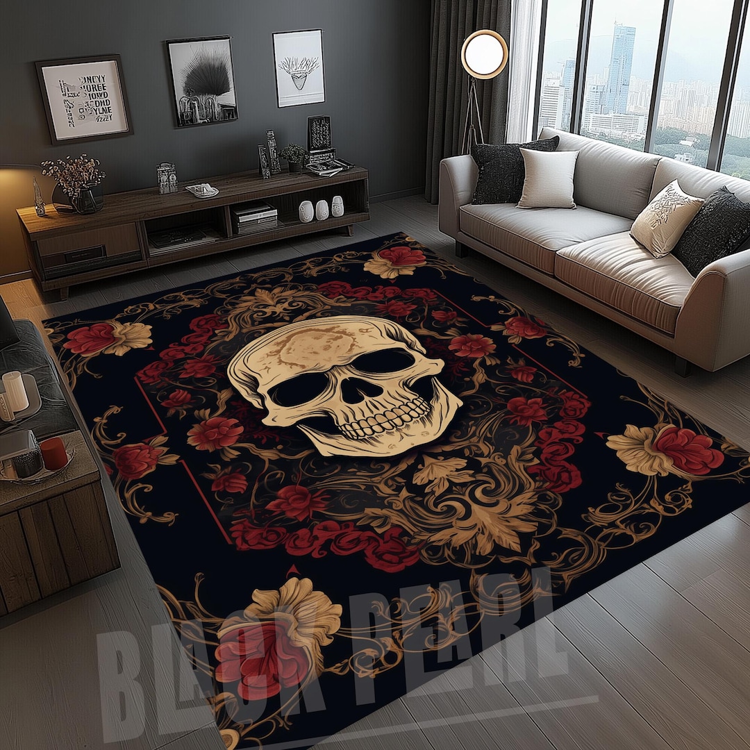 Skull Rug, Skull Decor Rug, Gothic Design Rug, Home Decor Rug, Skull ...