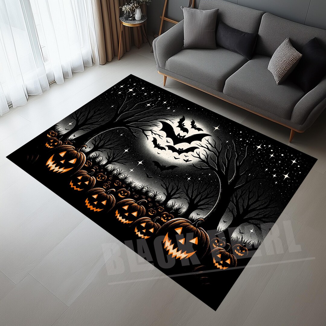 Halloween Bats & Pumpkins Rug: Spooky Home Decor - Etsy