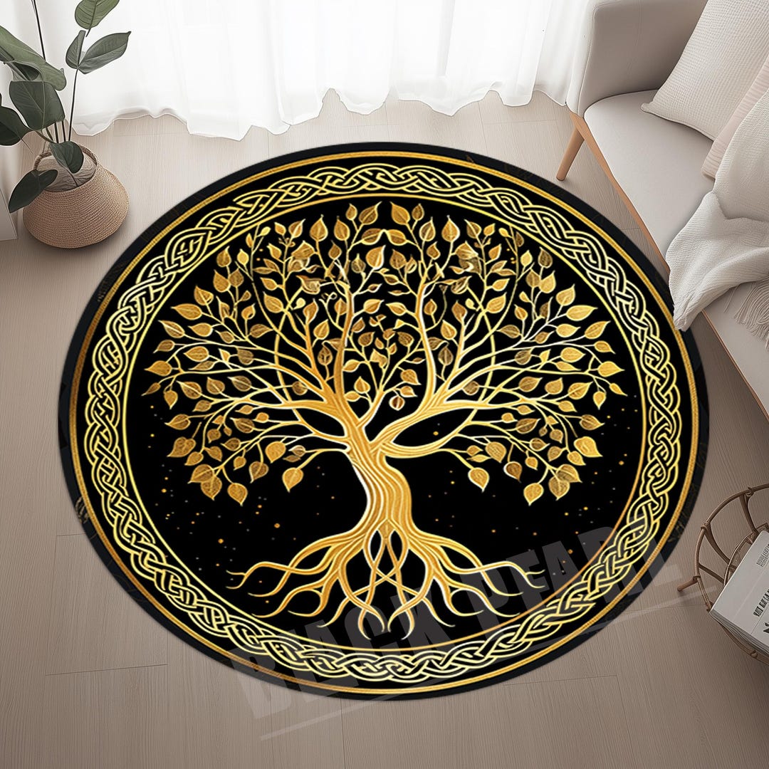 Tree of Life Rug, Tree of Life Round Rug, Framed Tree Rug, Tree Decor ...