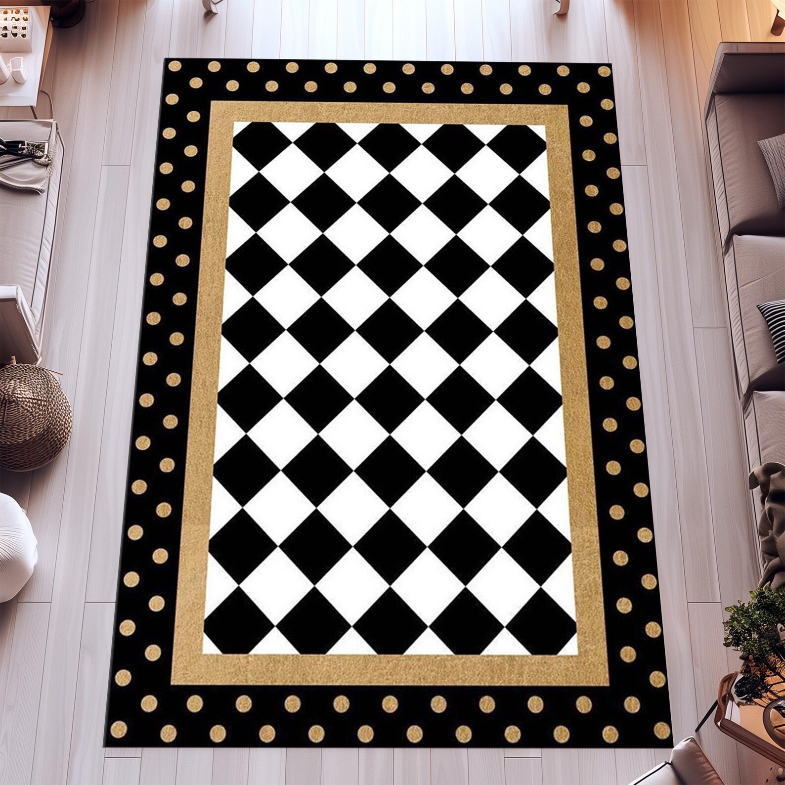 Checkered Rug, Black and White Checkered Rug, Checkered Area Rug ...