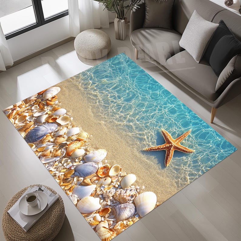 Sea Rug, Sand Rug, Sea Shells Rug, Shells Rug, Sea Decor Rug, Beach Rug ...