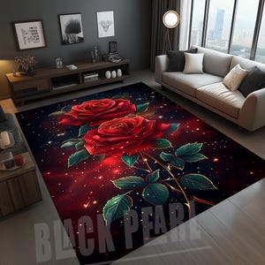 Red Rose Velvet Rug: Floral Living Room Decor - Etsy