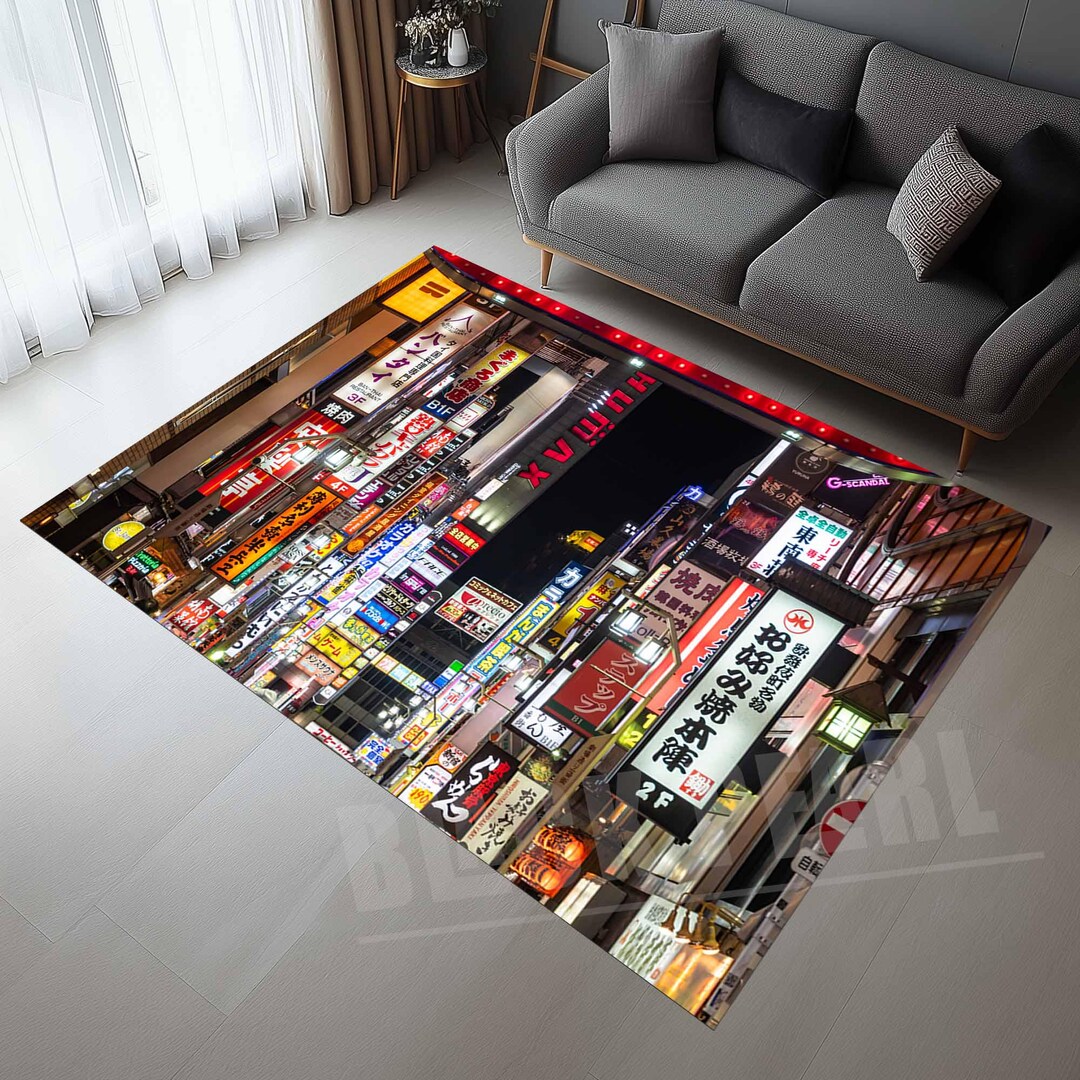 Night in Tokyo Rug, Japanese Rug, Japan Street Carpet, Fantasy Rug, Rug ...