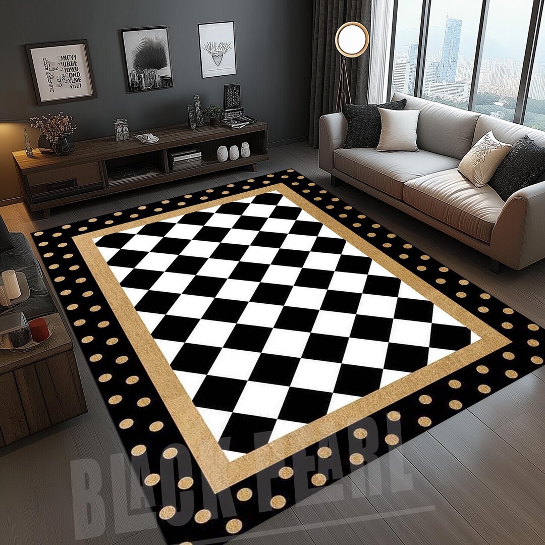 Checkered Rug, Black and White Checkered Rug, Checkered Area Rug ...