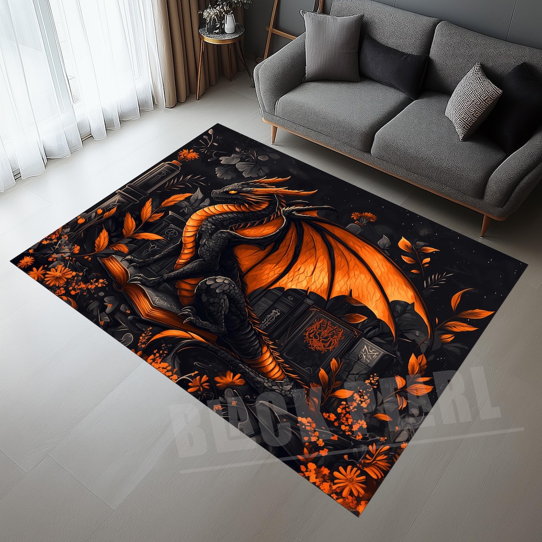 Dragon Rug, Orange Dragon Rug, Dragon Decor Rug, Dragon Area Rug ...