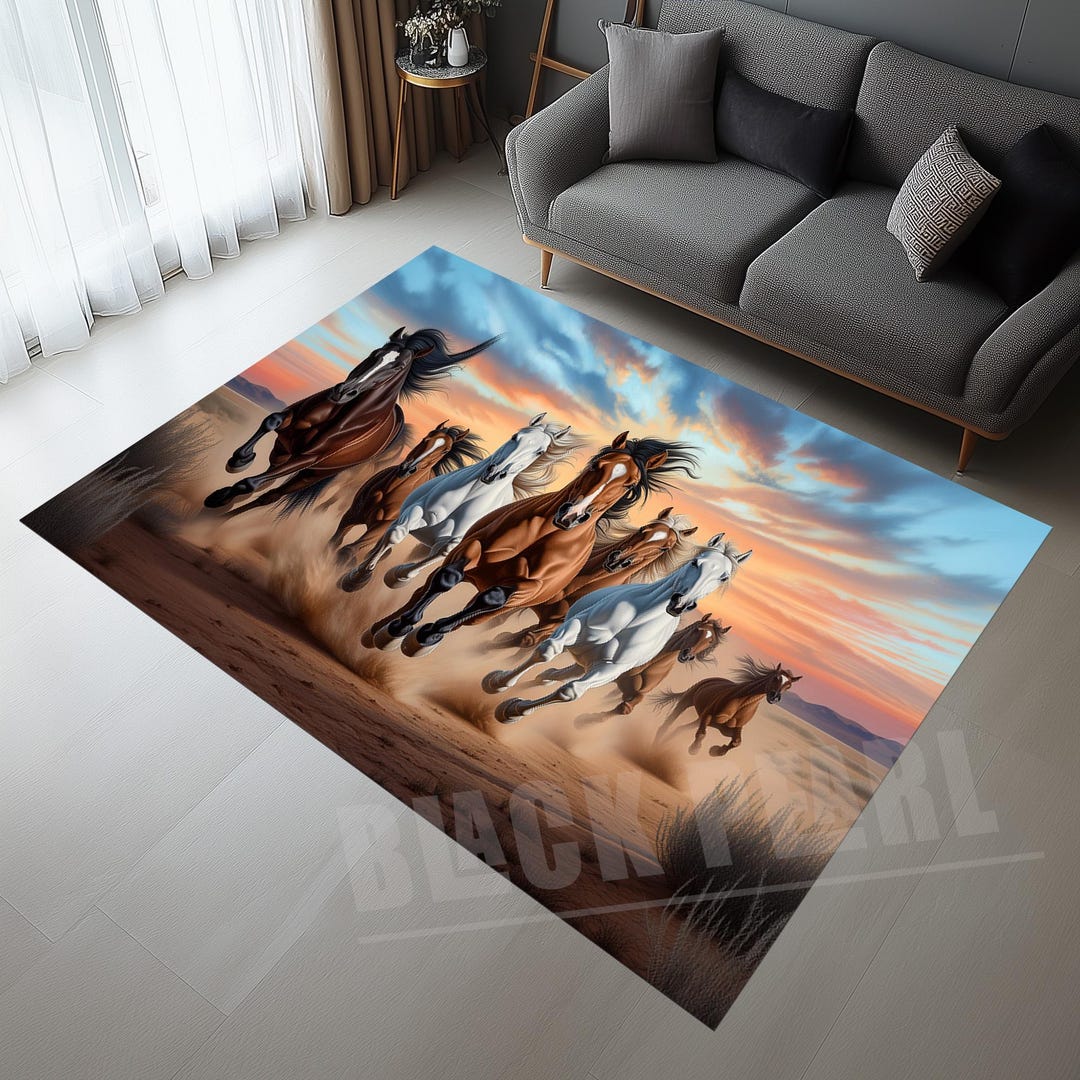 Horses Rug, Horse Decor Rug, Horses Area Rug, Wild Horses Rug, Horse ...