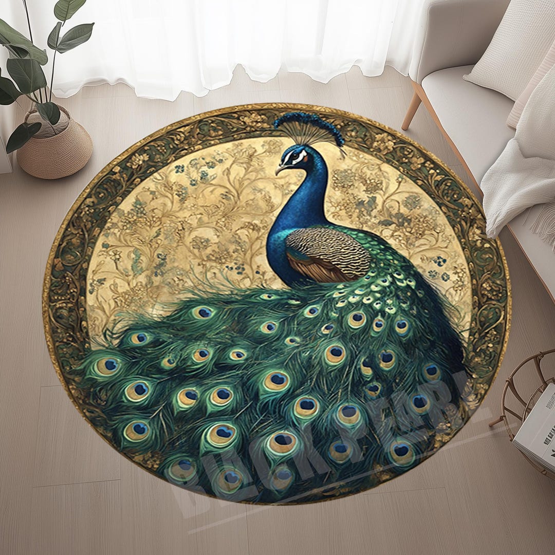 Peacock Rug, Peacock Decor Rug, Peacock Round Rug, Peacock Area Rug ...