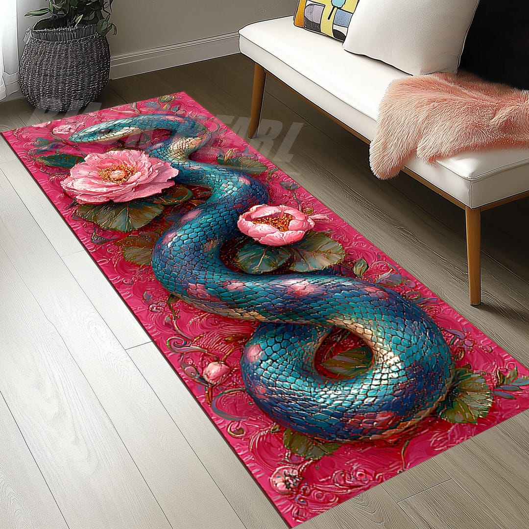 3d Snake Rug, Blue Snake Rug, Snake Texture Rug, Reptile Carpet, Snake ...