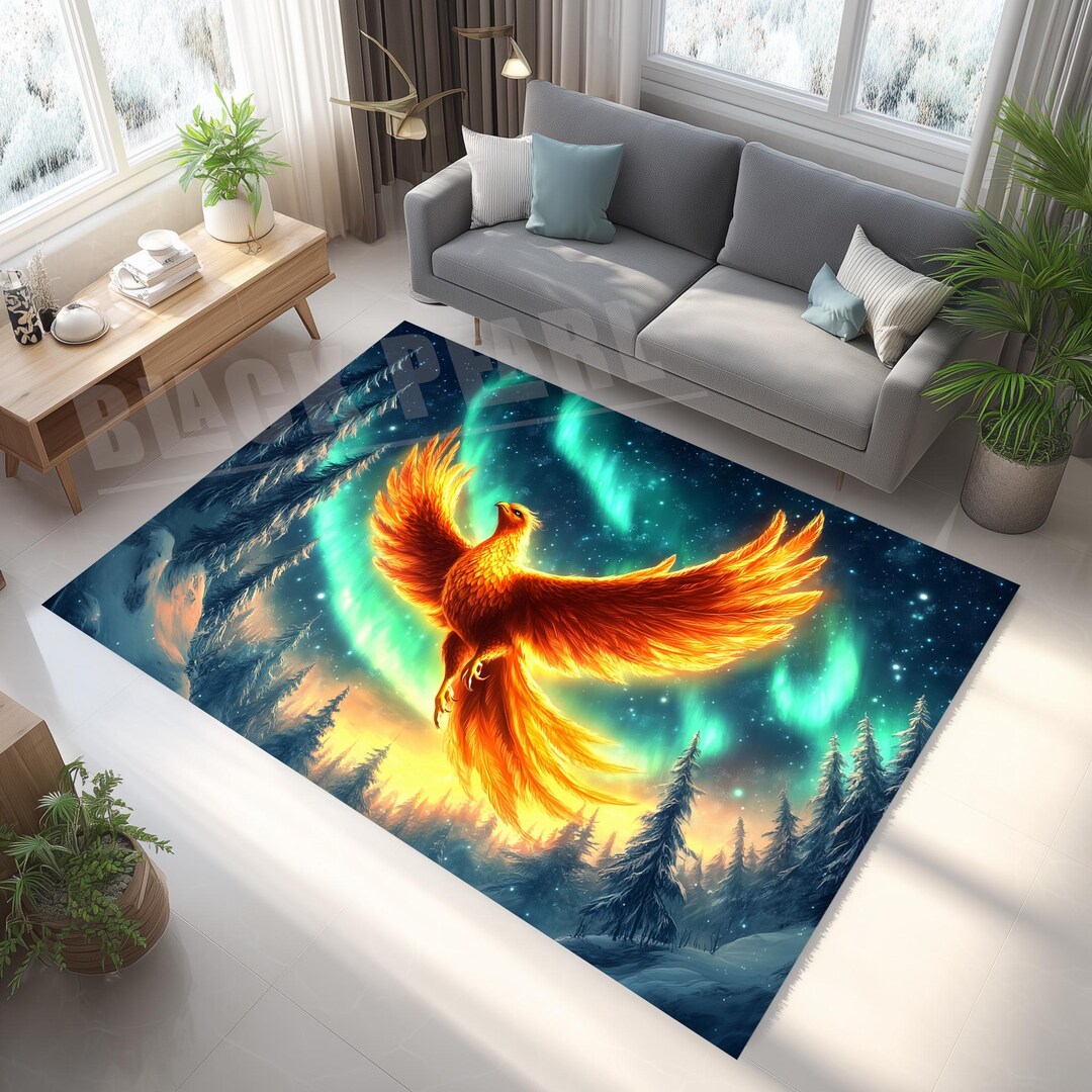 Phoenix Rug, Fire Bird, Snowy Forest, Fantasy Decor - Etsy
