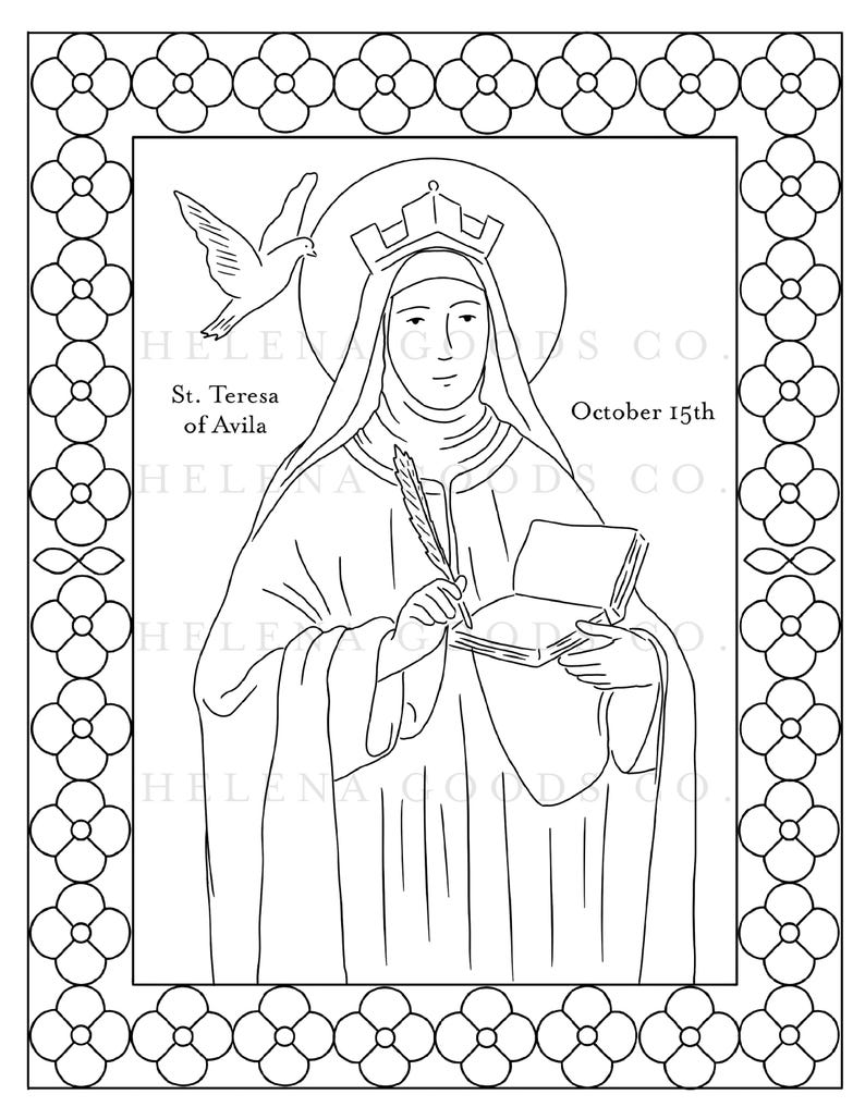 St. Teresa of Avila Coloring Page Digital Download Printable - Etsy