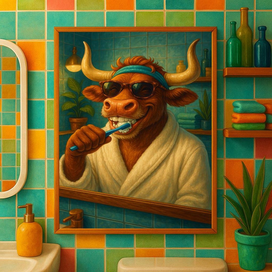 Cute Bull – Funny Bathroom Wall Art | Digital Download | Brushing Teeth ...