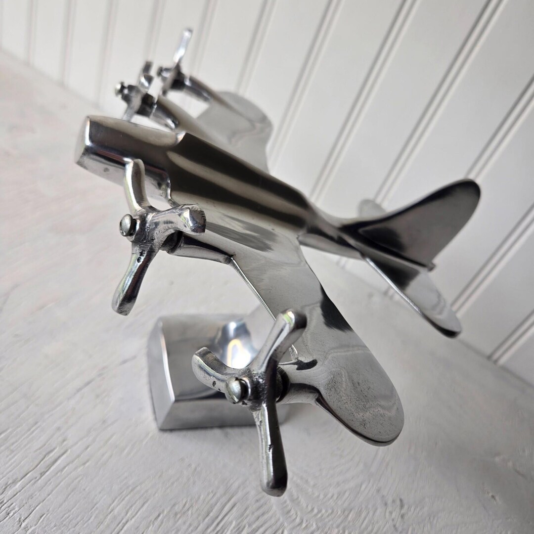Vintage Cast Aluminum Art Deco Pilot Desk Airplane Sculpture 8" X 9' X ...