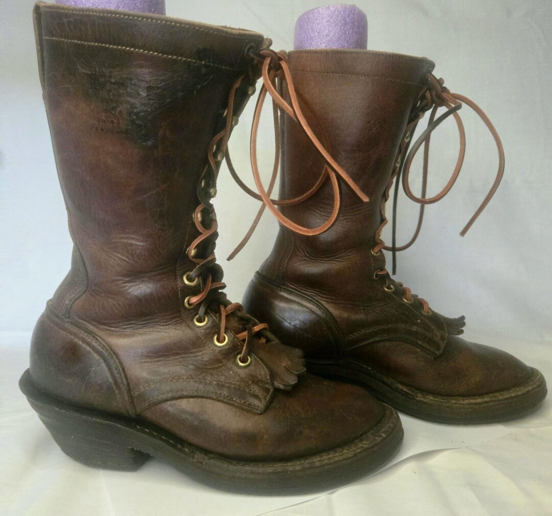 Nick's Handmade Women's Vintage Logger Lace up Leather Boots Size 5.5 ...