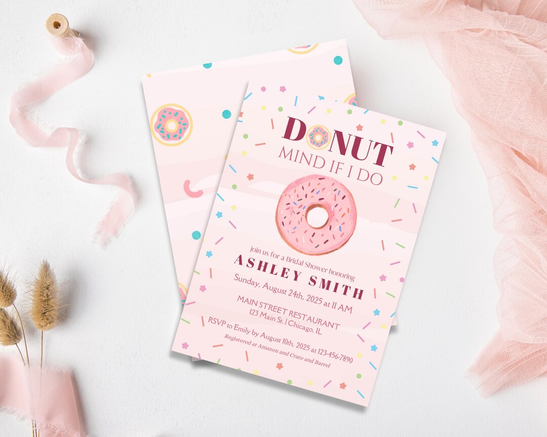 Donut Mind If I Do Bridal Shower Invitation Template | Editable Canva ...