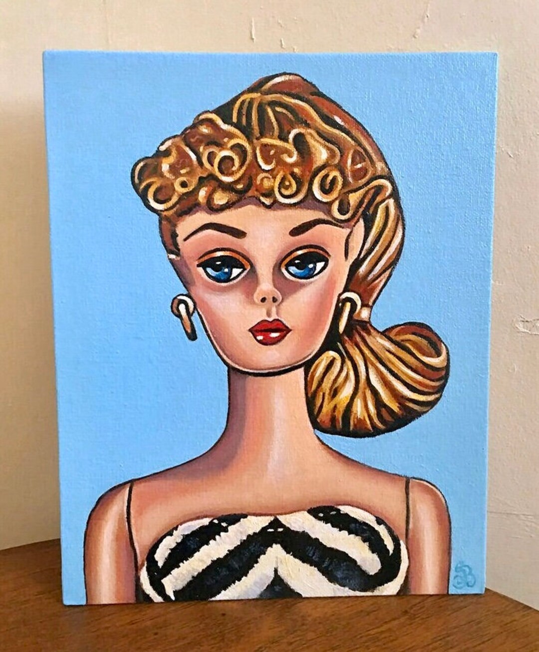 Barbie Arte Pintura al óleo original de rubia Vintage traje de baño ...