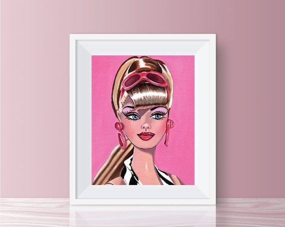 Barbie Art Print Pink Floral Watercolor Barbie Poster Barbie Silhouette