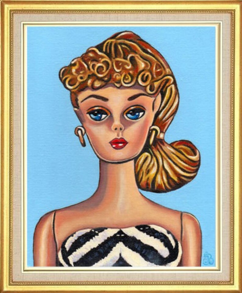 Barbie Art Original Oil Painting of Blonde Vintage Swimsuit Barbie Doll ...