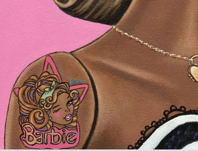 Barbie Art Doll Original Oil Painting of Beautiful AA Black Barbie on ...