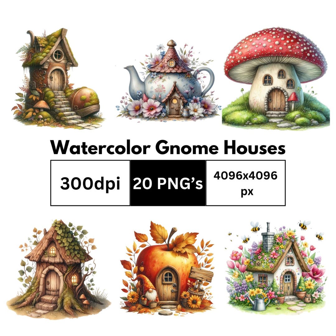Gnome House Clipart, 20 High Quality Pngs, Nursery Art, Digital ...