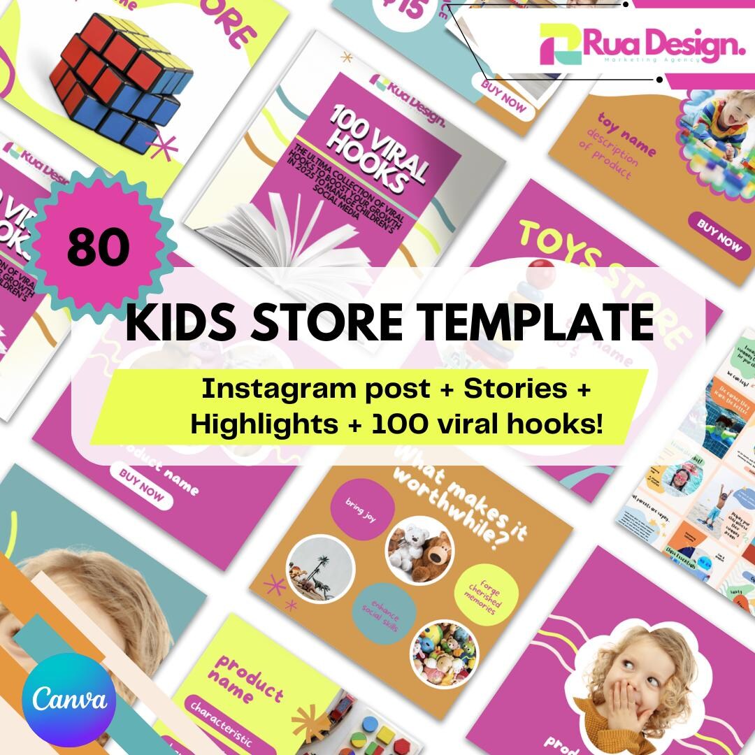 80 CANVA Templates Kids SHOP, Kids Store, Toys Shop, Colorful Templates ...
