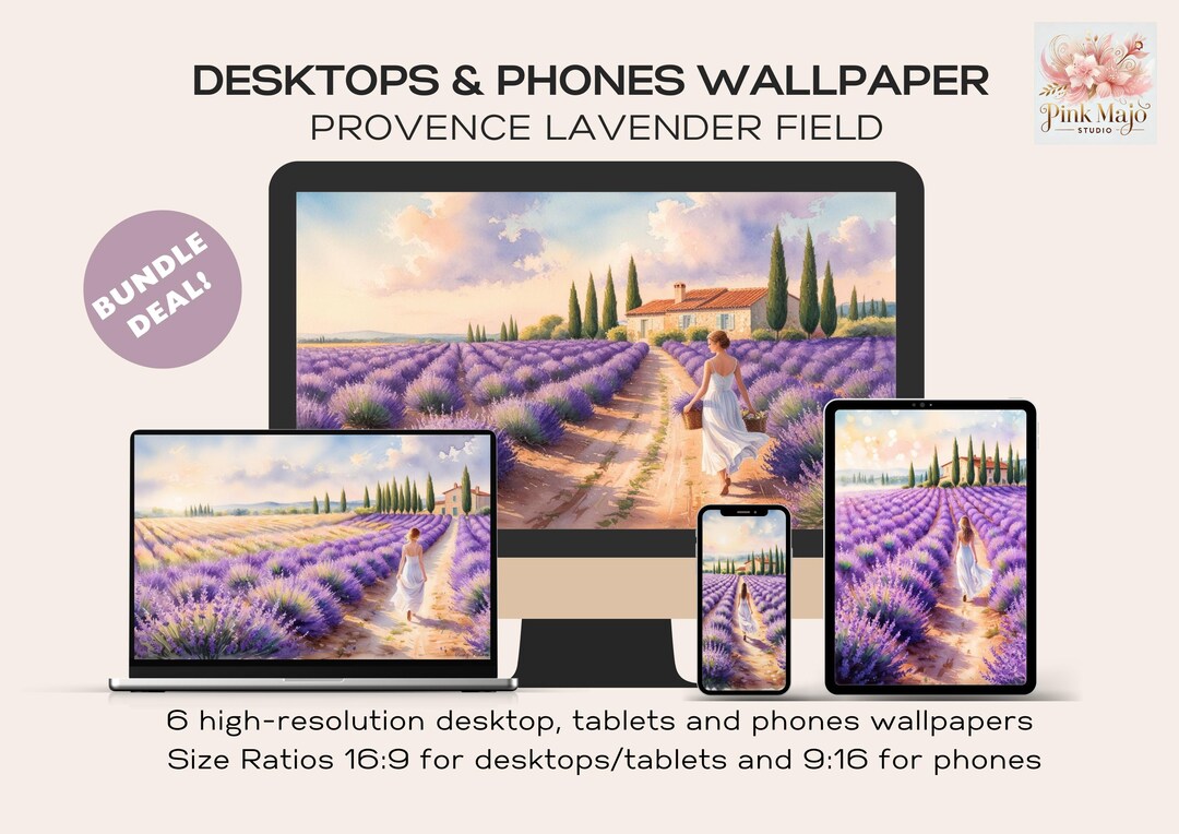 Desktop Wallpaper Provence Lavender Field | Spring Summer Watercolor ...
