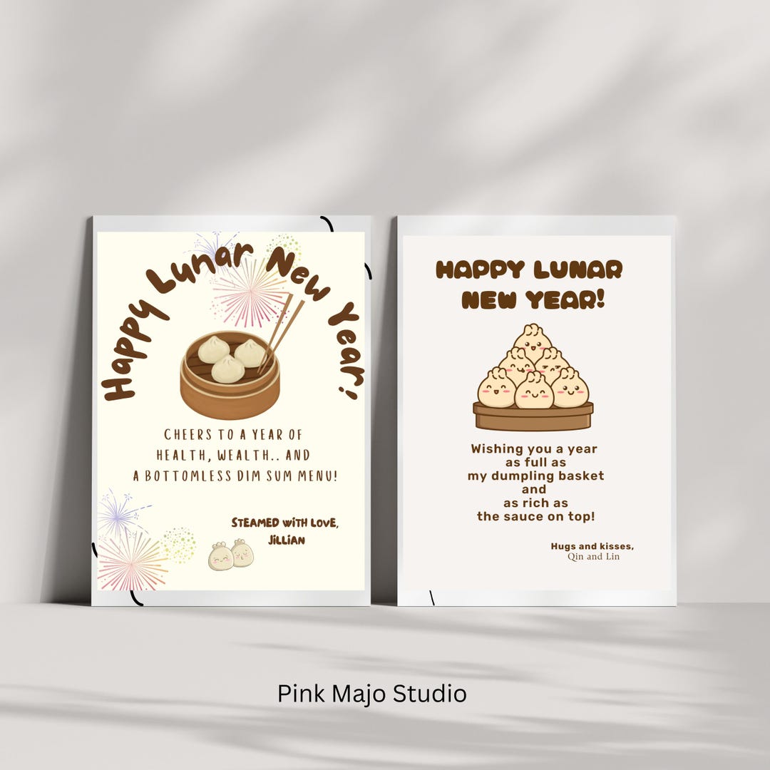 Editable Chinese New Year Greetings Set of 2 Dumpling Dim Sum Printable ...