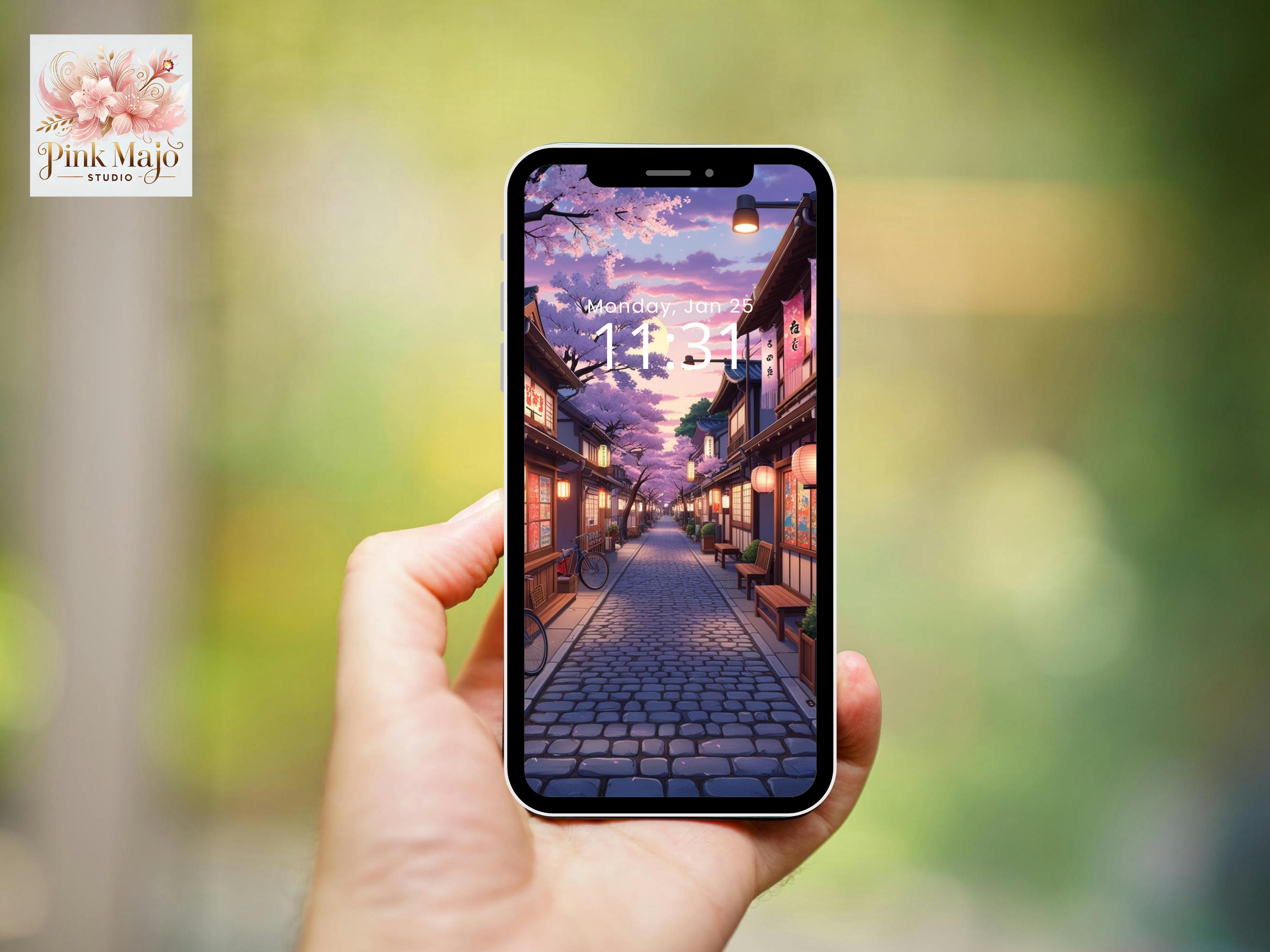 Anime Phone Wallpaper: Japanese Sakura Streets (digital Download) - Etsy