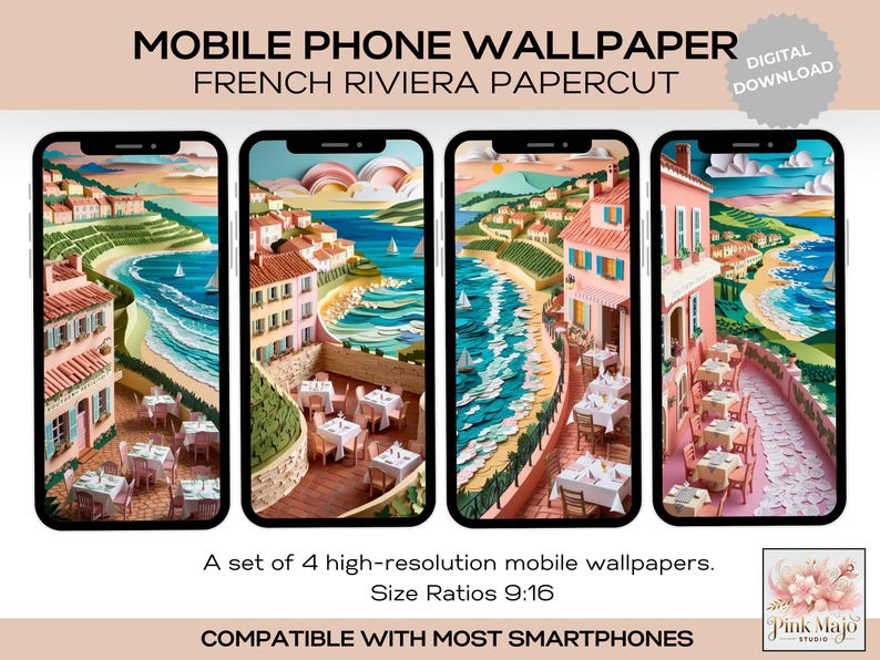 French Riviera Papercraft Phone Wallpapers | Provence Beach & Vineyard ...