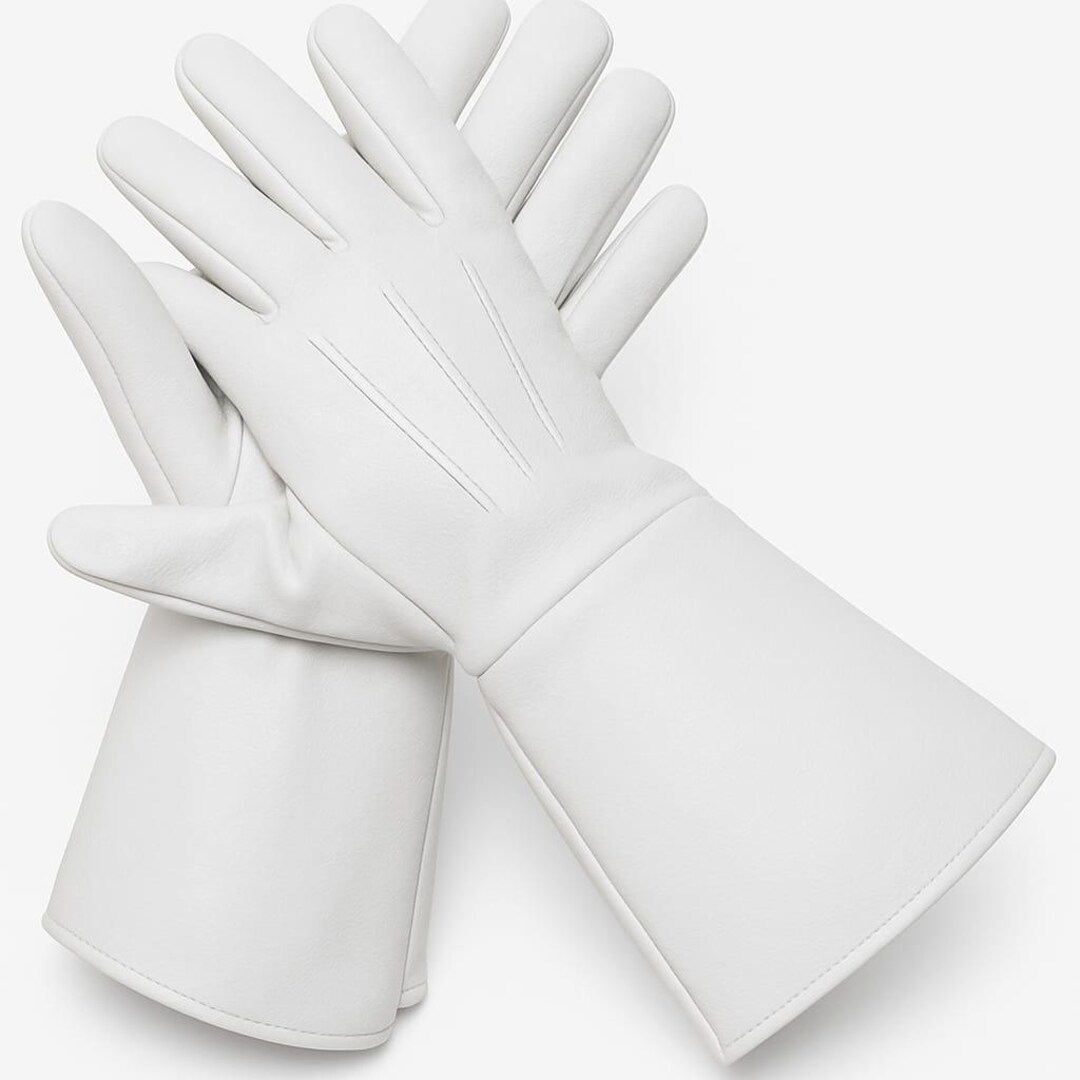 Men's Medieval Steampunk Gauntlet White Gloves – Genuine Leather Long ...
