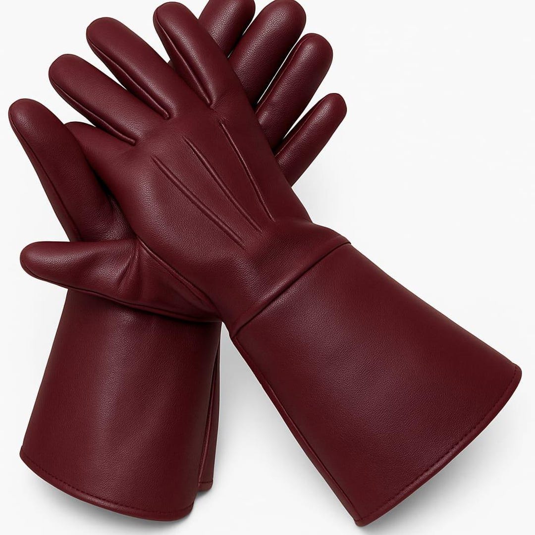 Men’s Burgundy Leather Long Cuff Medieval Renaissance Gloves for ...
