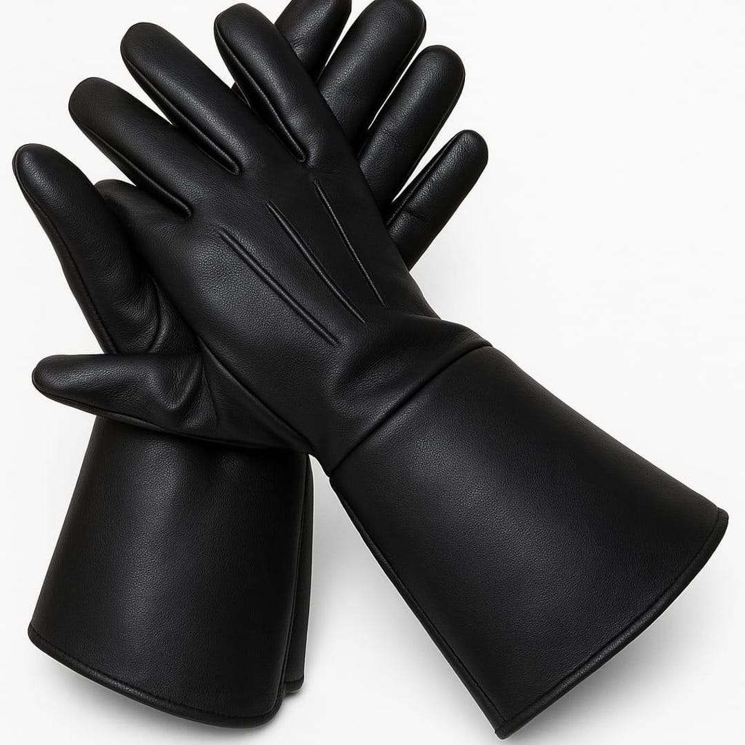 Men's Medieval Steampunk Gauntlet Black Gloves – Genuine Leather Long ...