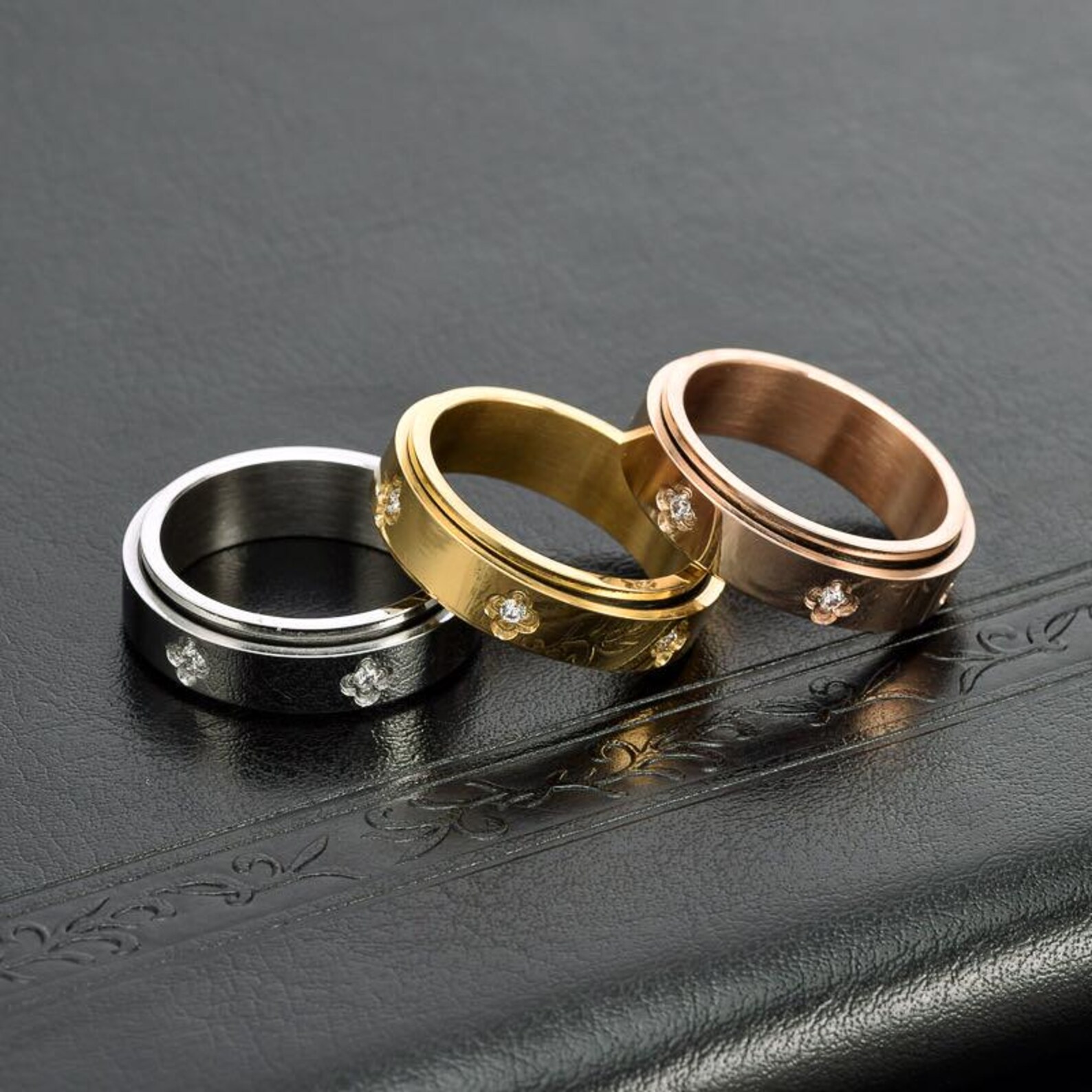 Multi-stone Spinner Fidget Ring for Men&women,four-leap Clover Spinner ...