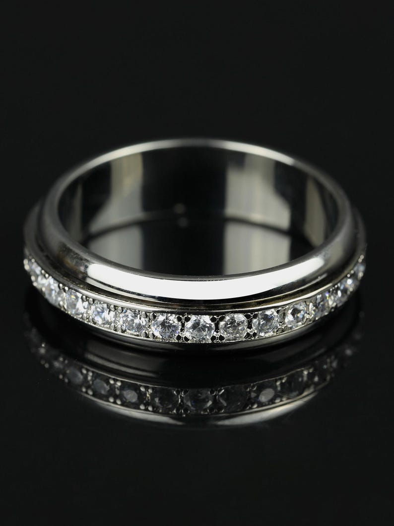 Iced Out Moissanite Spinner Fidget Ring in Sterling Silver,multi-stone ...