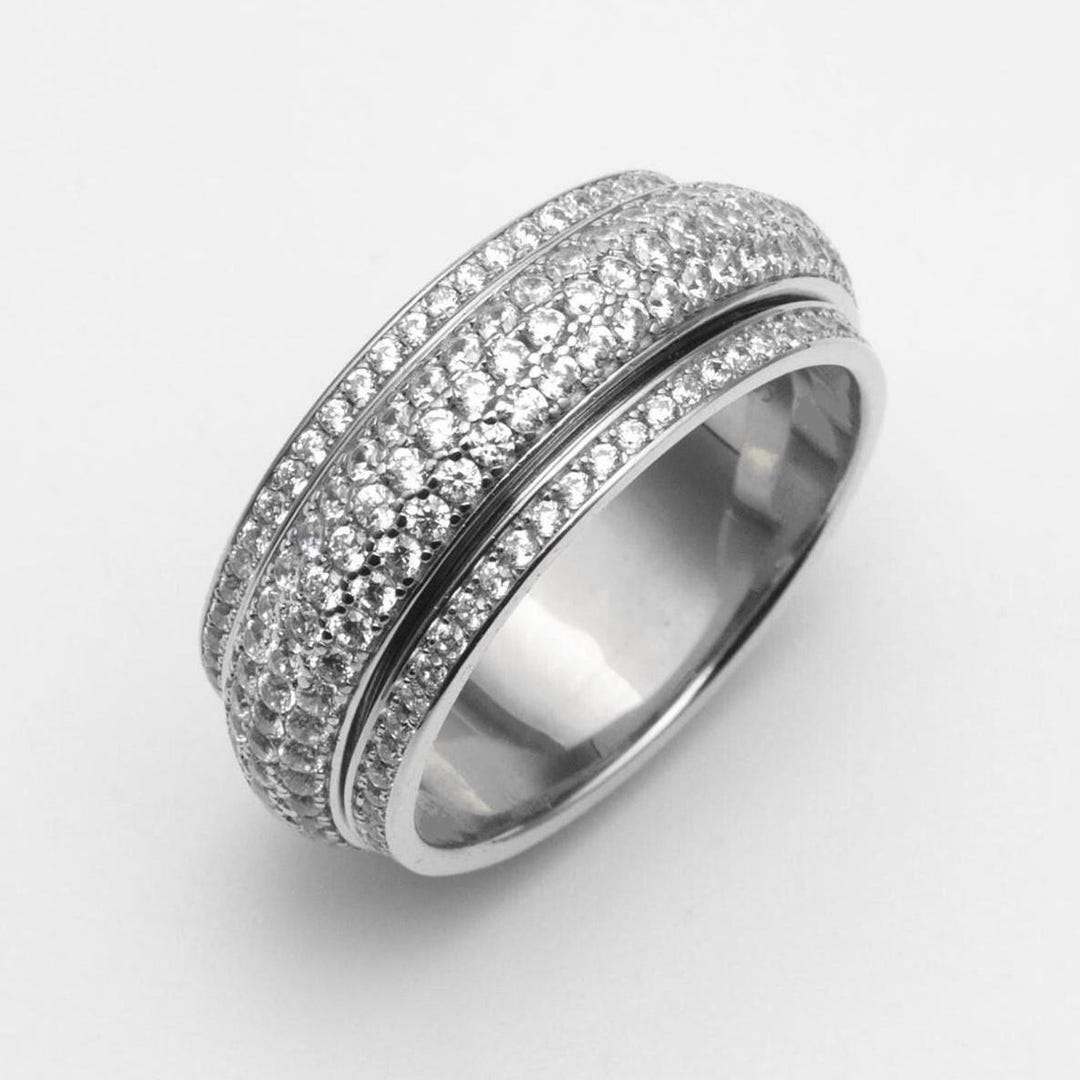 Iced Out Moissanite Spinner Fidget Ring in Sterling Silver,iced Out ...