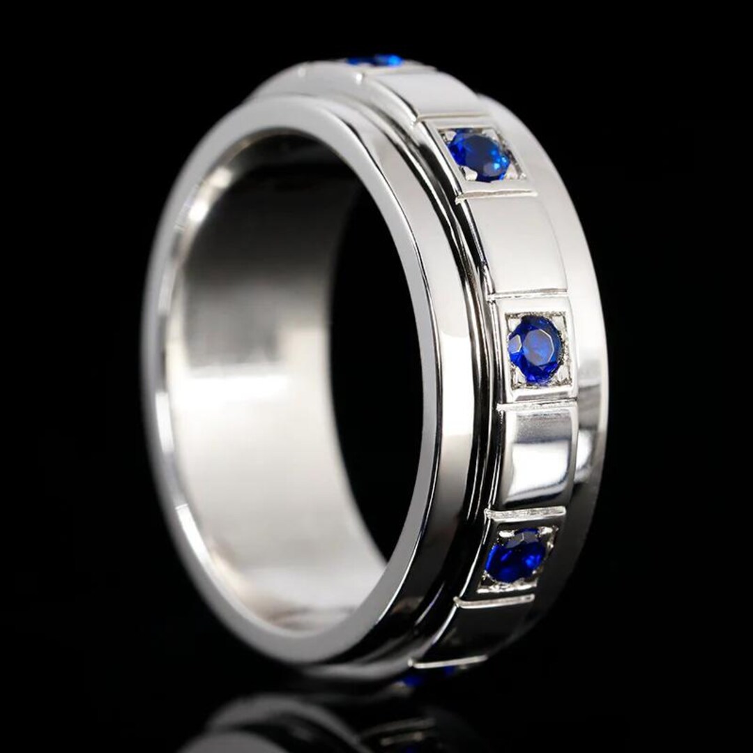 Sapphire Spinner Fidget Ring in Sterling Silver/copper,18k Gold Plated ...