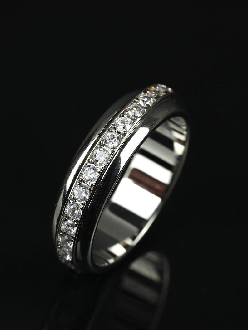Iced Out Moissanite Spinner Fidget Ring in Sterling Silver,multi-stone ...