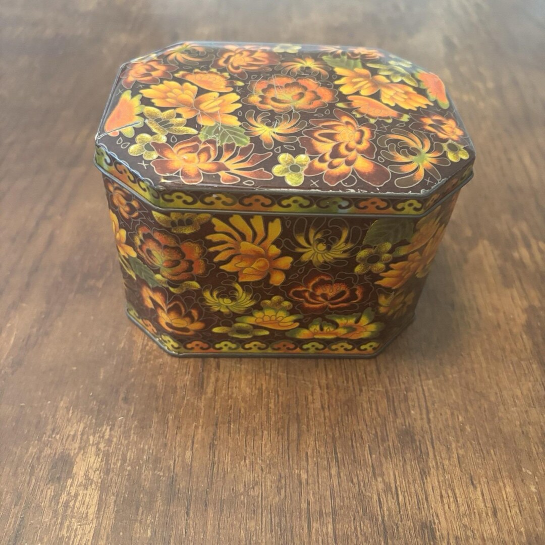 Vintage Daher Tin Metal Container Floral 11101 Made in England Long ...
