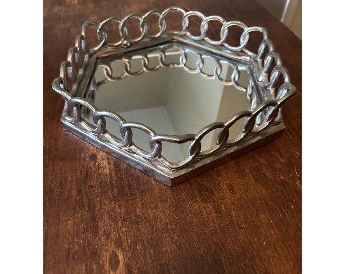 Hexagon Silver Metal Loops Mirrored Vanity Perfume Tray 12" - Etsy