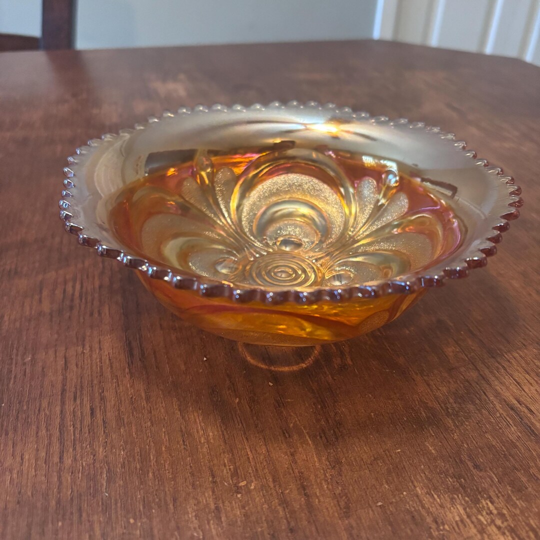 Carnival Glass Imperial Scroll Embossed Iridescent Marigold Bowl 8 ...