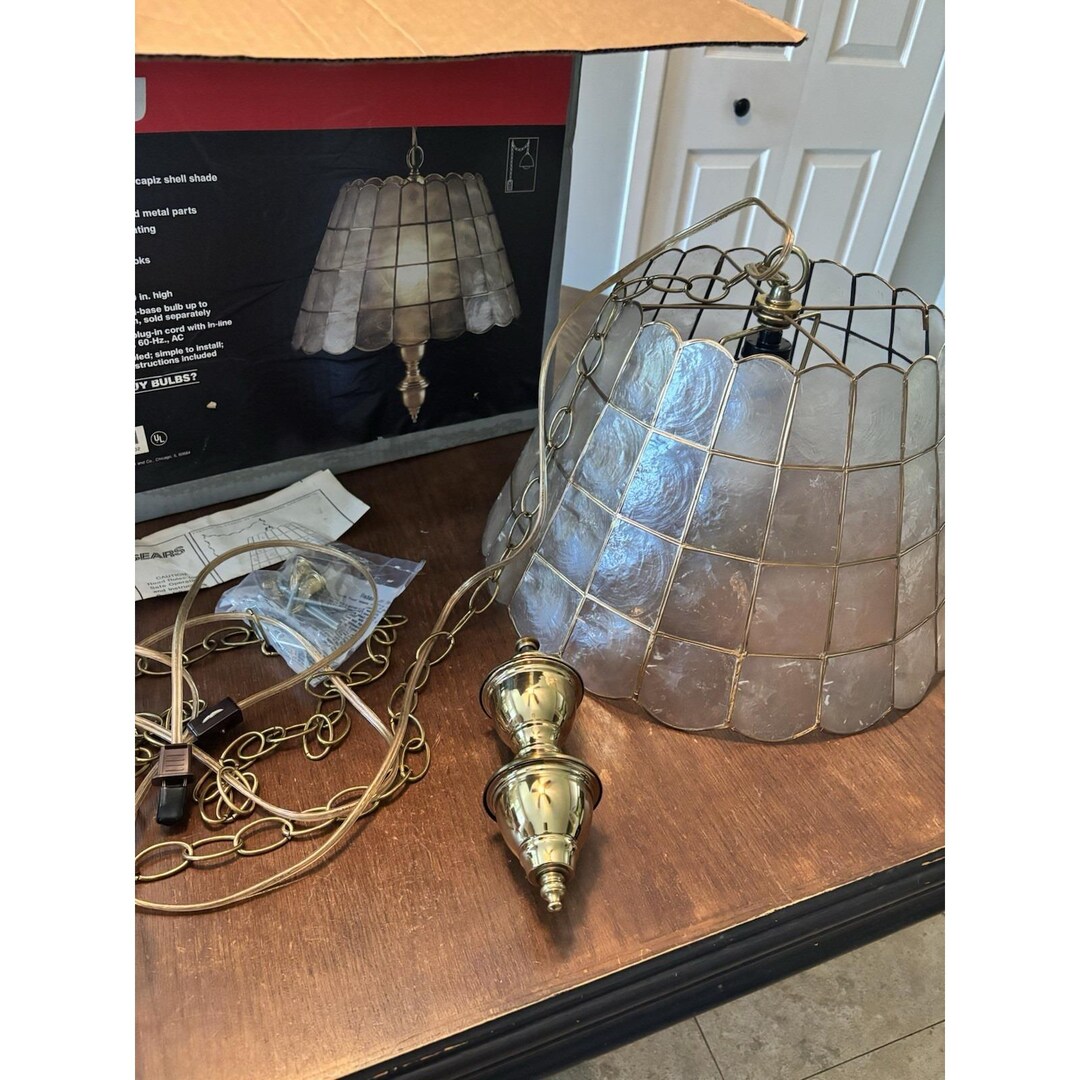 Vintage Capiz Shell Hanging Swag Lamp Light Chandelier MCM 60's70's ...