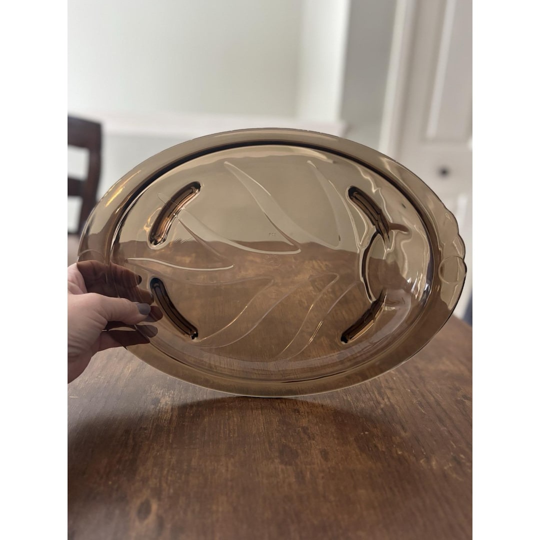 Pyrex Tree of Life Amber Plate Platter Oval Footed 815 Vintage Meat ...