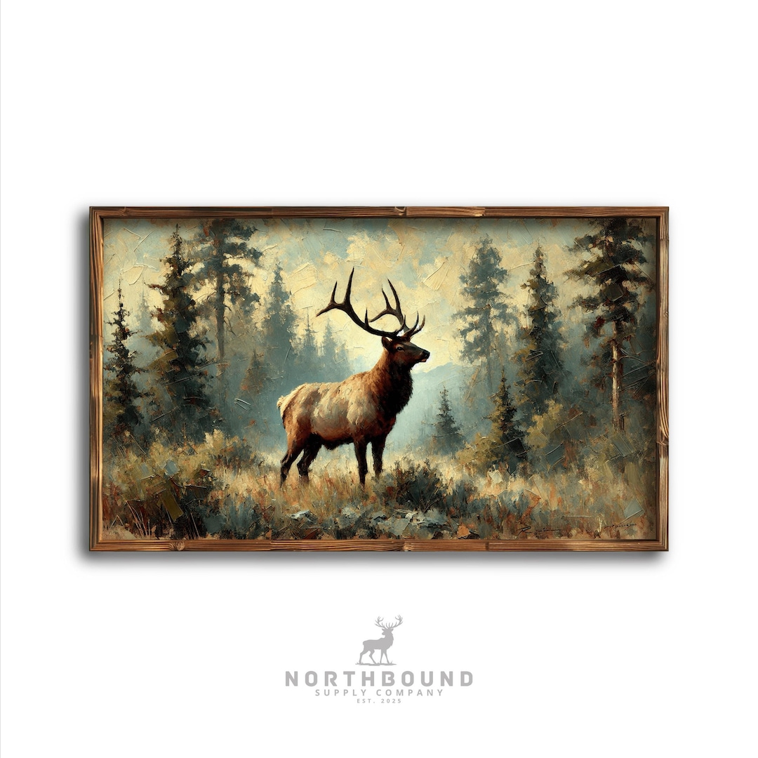Elk Art Print | Woodland Wildlife Painting | Impressionistic Acrylic ...
