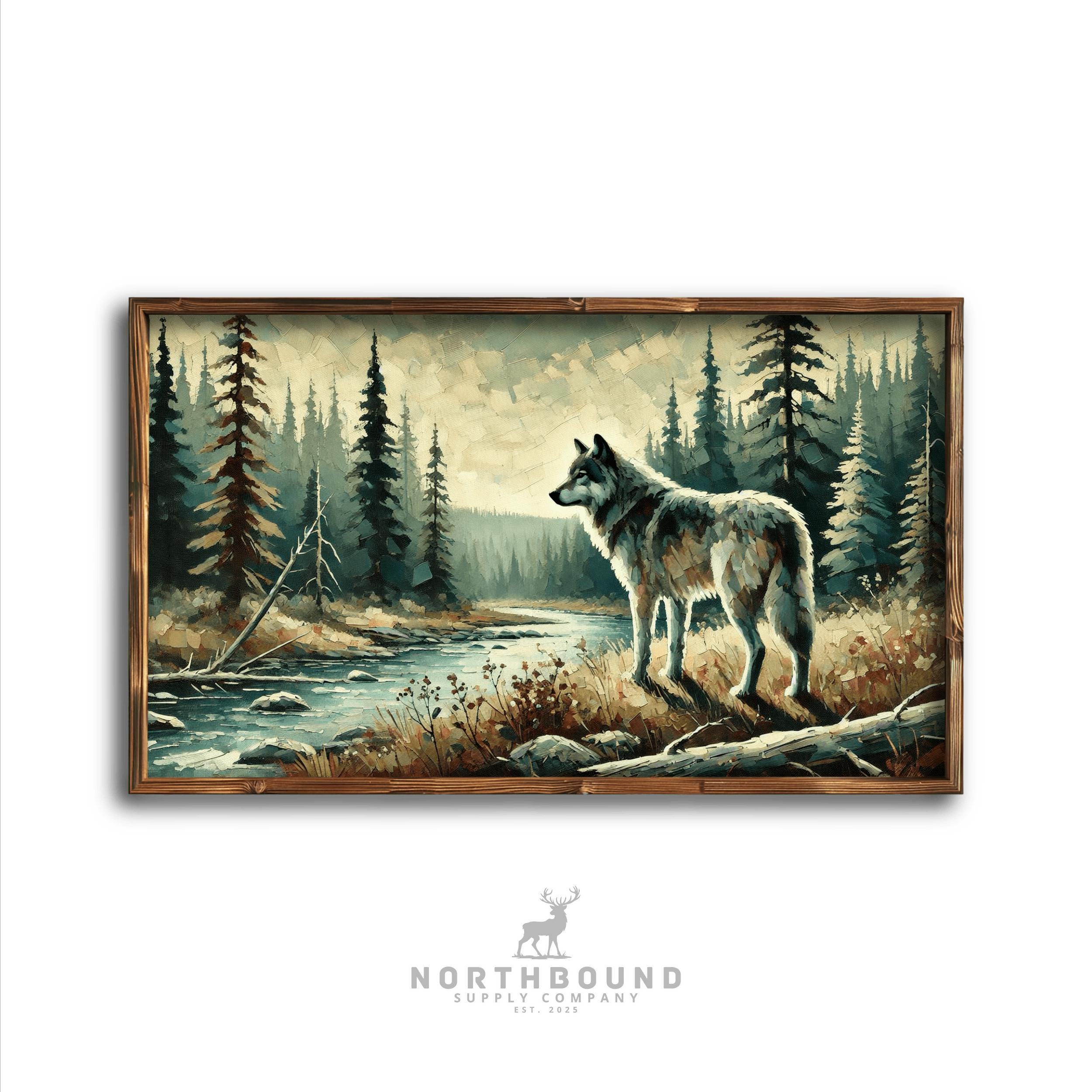 Wolf Art Print | Northwoods Landscape Painting | Rustic Wildlife Wall ...