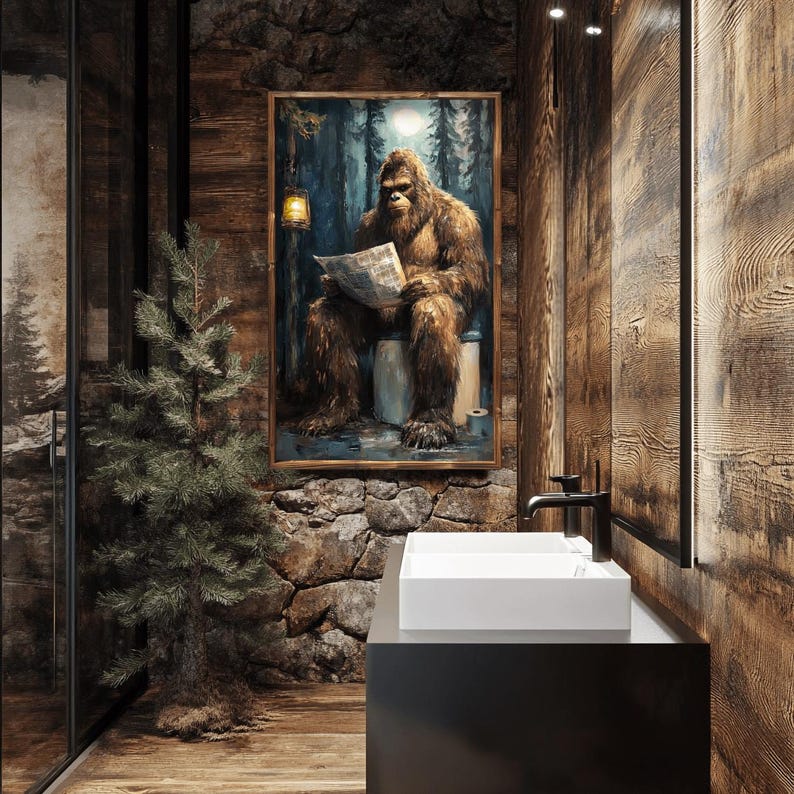 Funny Sasquatch Painting Print | Funny Wall Decor | Starry Sky and Pine ...