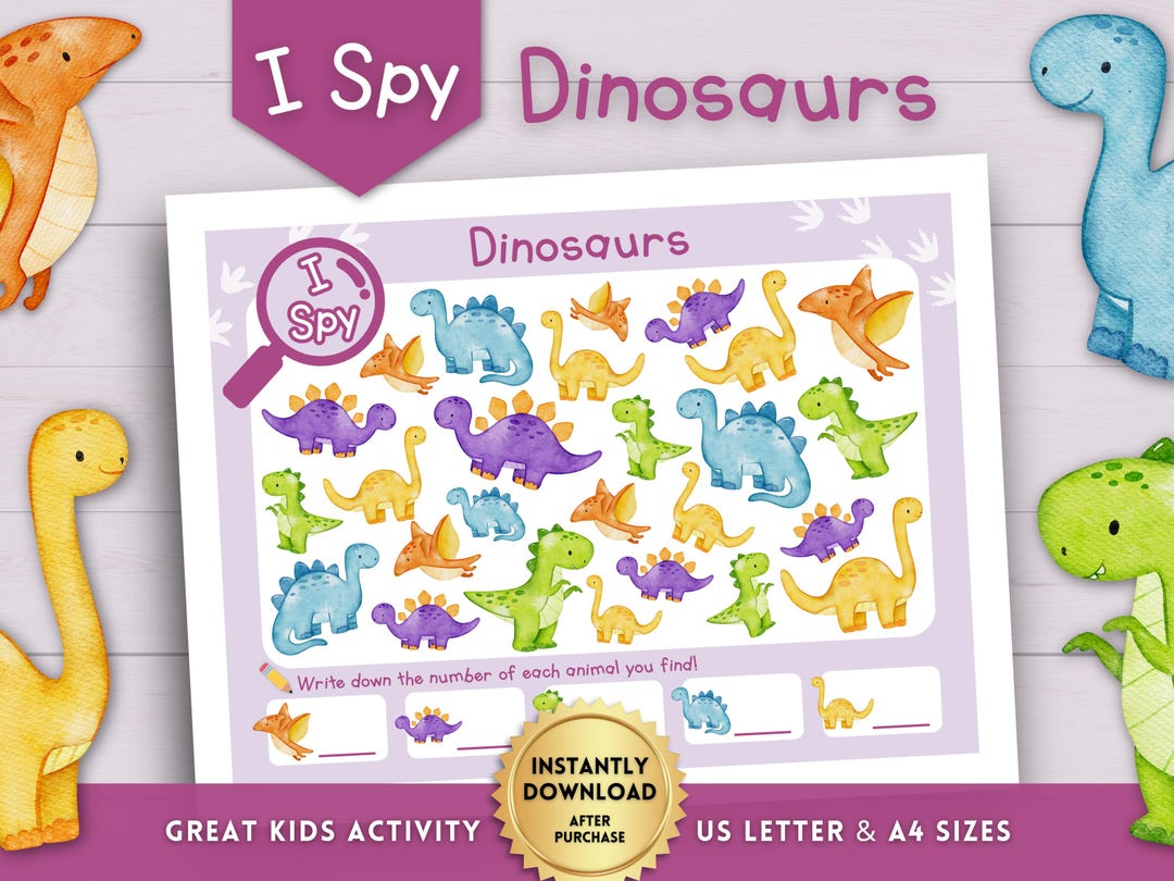 Dinosaur I Spy Game, Printable Activities for Kids, Look and Find ...