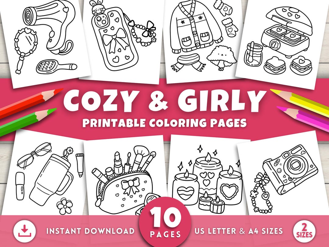 Cozy and Girly Coloring Pages for Adults Kids Teens, Bold and Easy ...