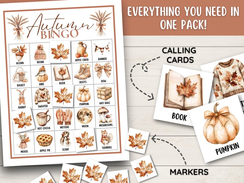 Autumn Bingo Game, Printable Fall Bingo, 50 Fall Bingo Cards, Fall ...